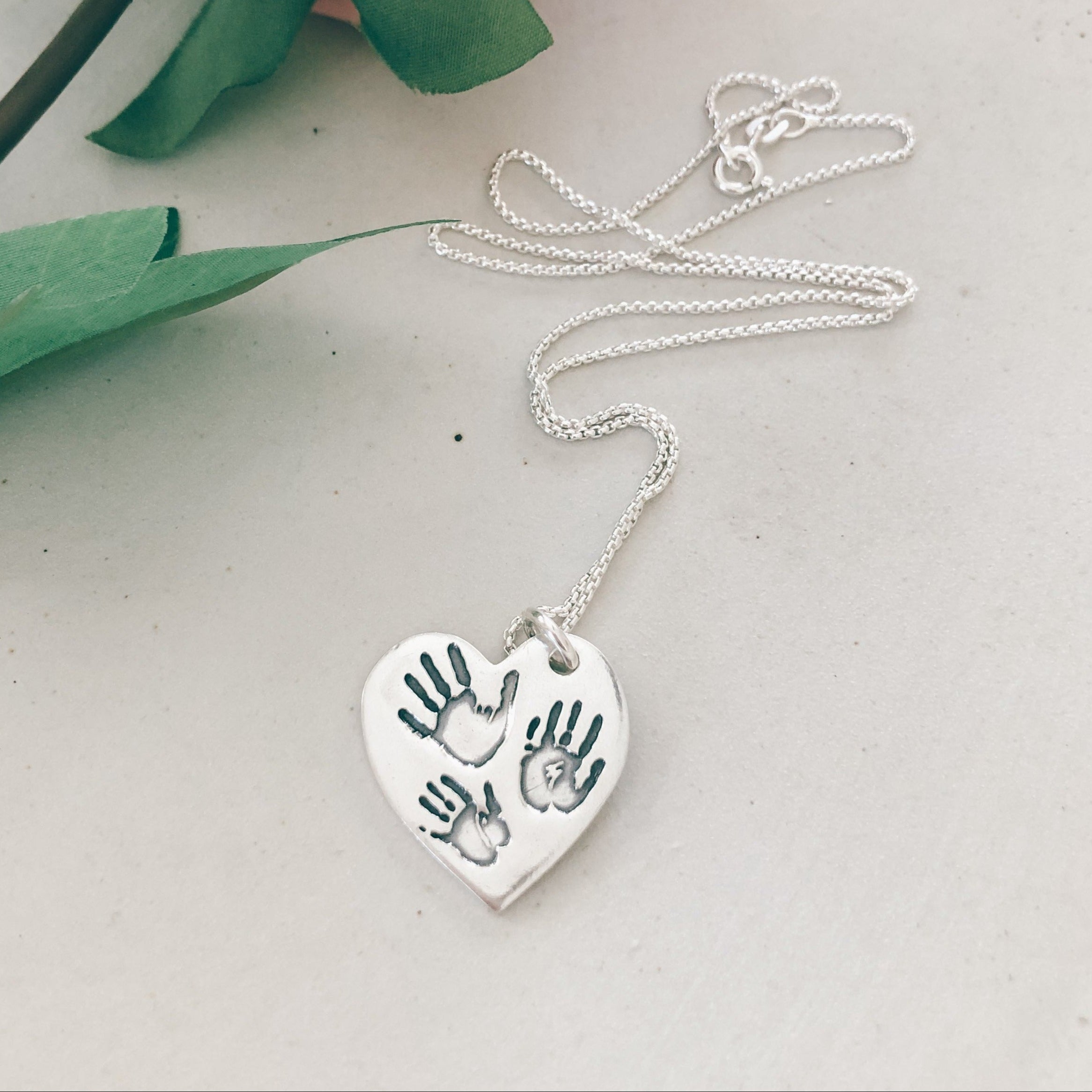PERSONALIZED TRIPLE HANDPRINT HEART PENDANT NECKLACE – Forever Imprint ...